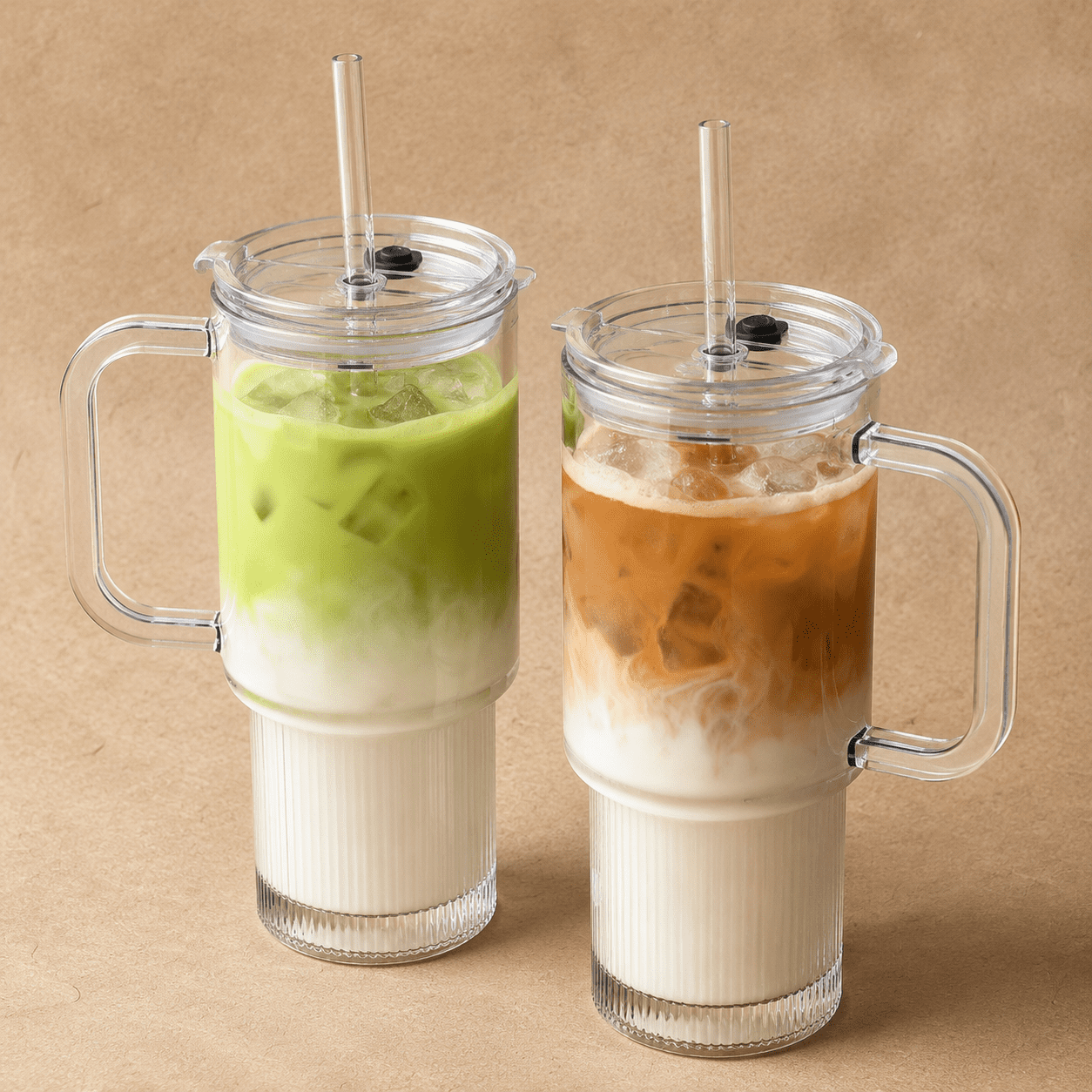 26oz Glass Tumblers with Handle, Lid, and Straw 2-pack for Cold Hot ...