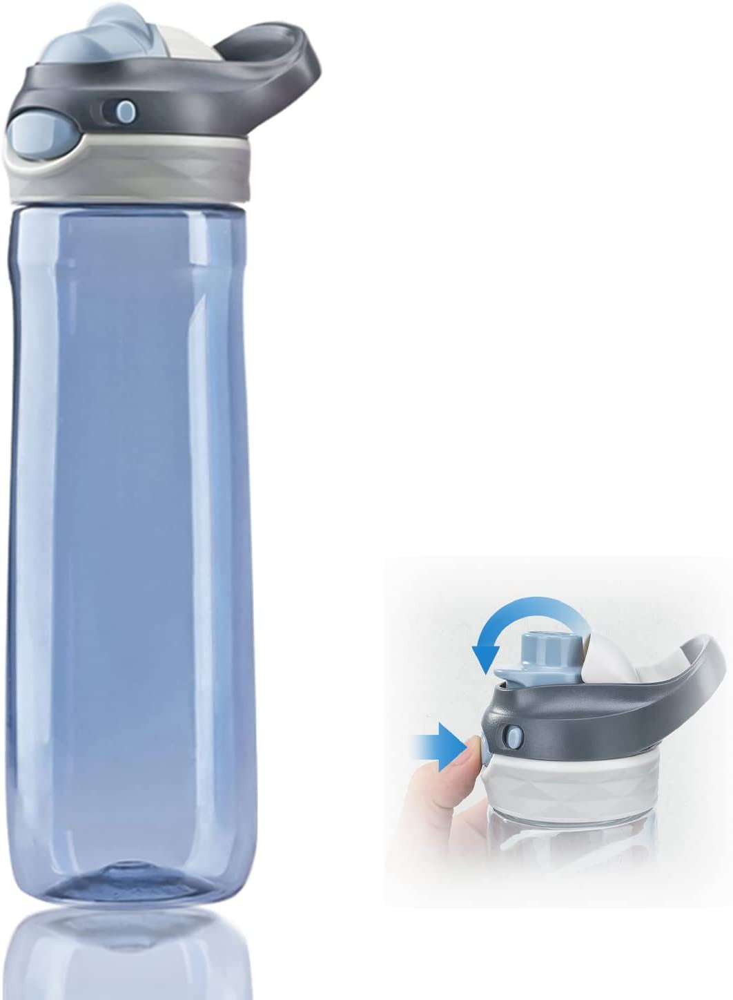 26oz Grey Water Bottle No Straw, Clear Bottles with Handle Easy Carried, Wide Mouth AUTOSPOUT ...