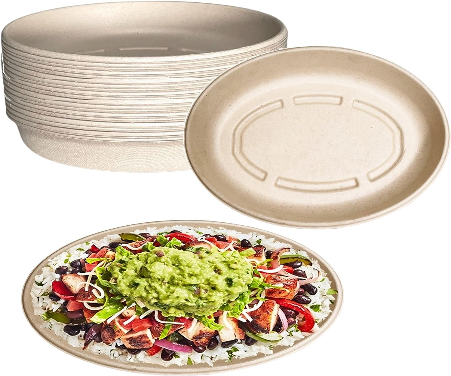 26oz Oval Disposable Compostable Paper Burrito Bowls Heavy-Duty, Eco ...