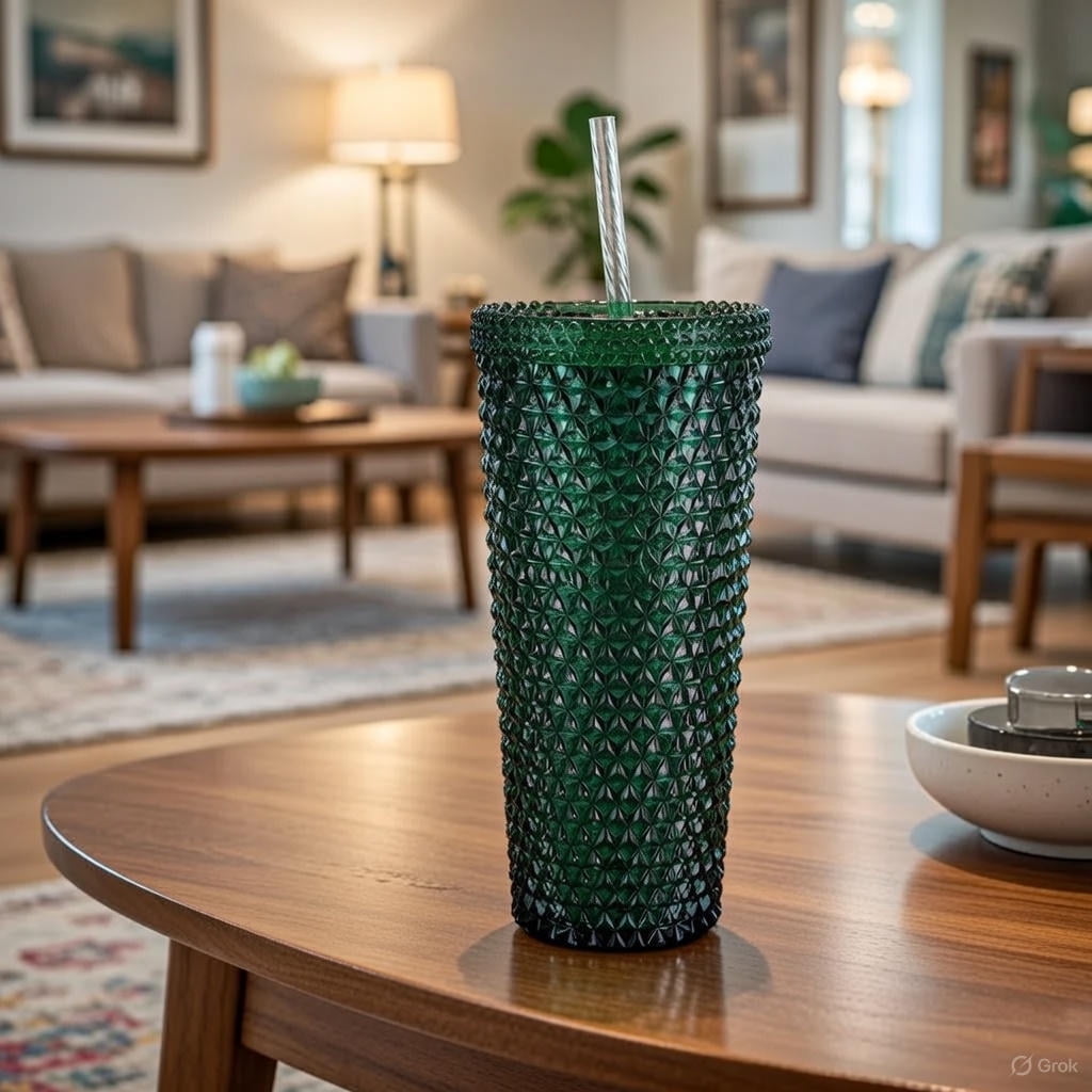 26oz matte green rivet insulated cup with lid and straw, double-layer ...