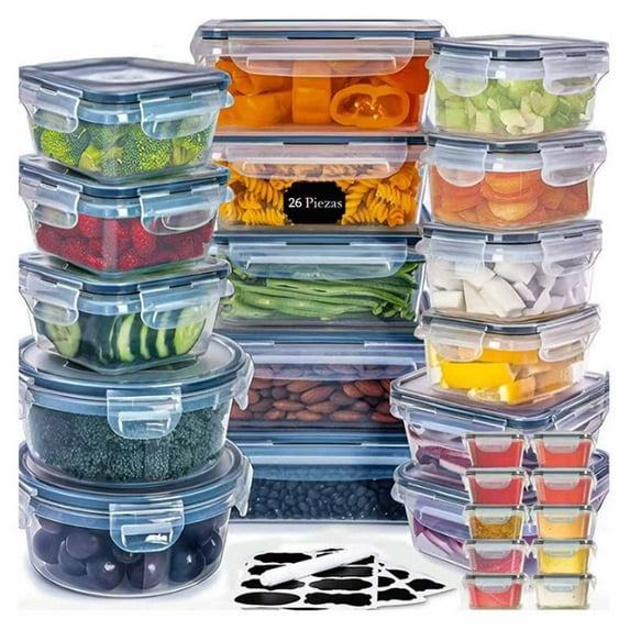 26pc Plastic Food Storage Containers with Lids, Airtight Plastic Meal ...