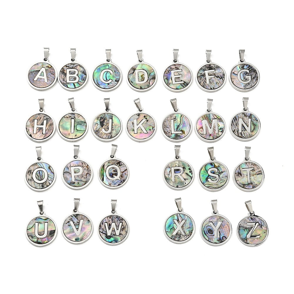 26pcs 304 Stainless Steel with Paua Shell Pendants Stainless Steel ...