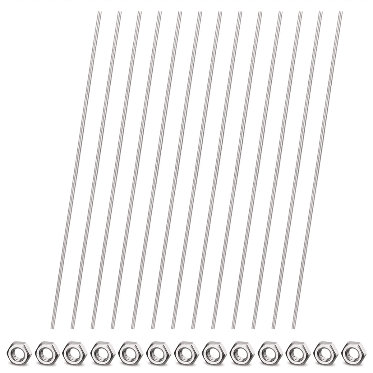 26pcs 8/32Inch Threaded Rods and Hex Nuts, 12Inch Stainless Steel Fully ...