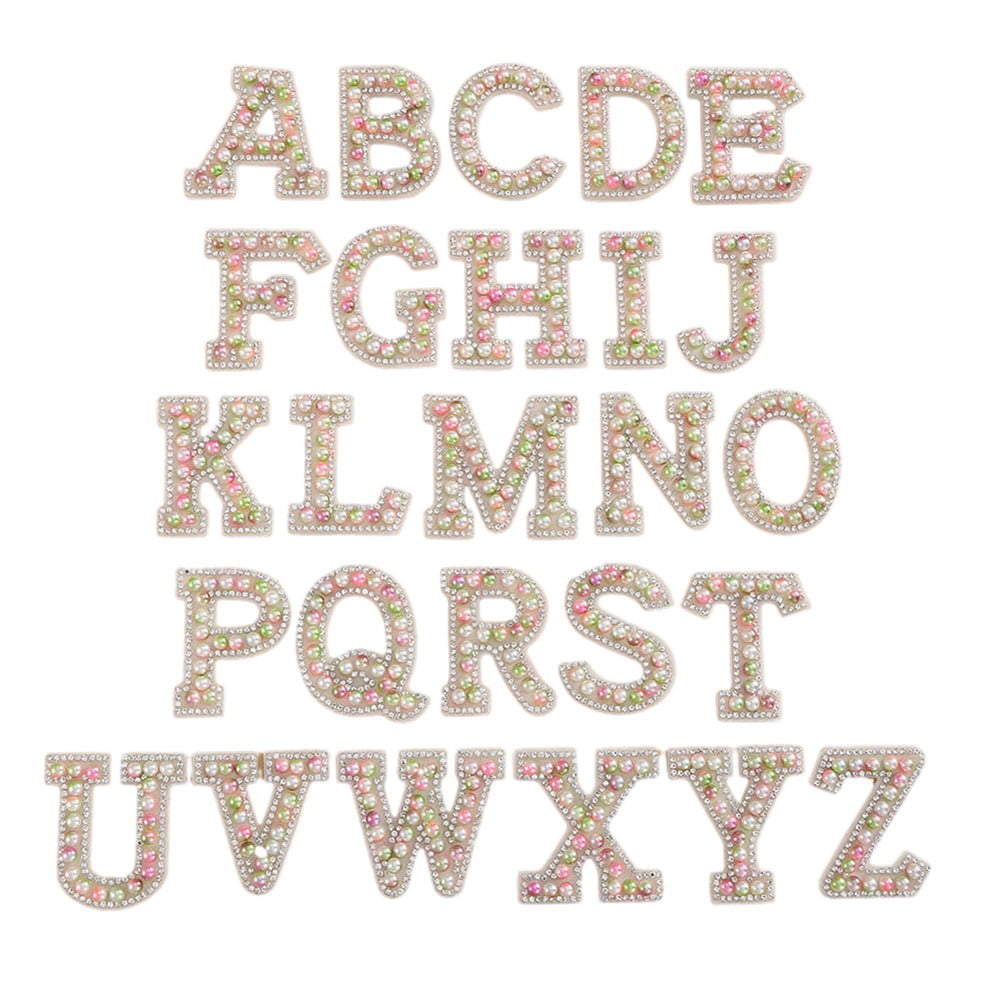 26pcs A-Z Alphabet Pearl Letter Patches Iron-on Rhinestone Diamond ...
