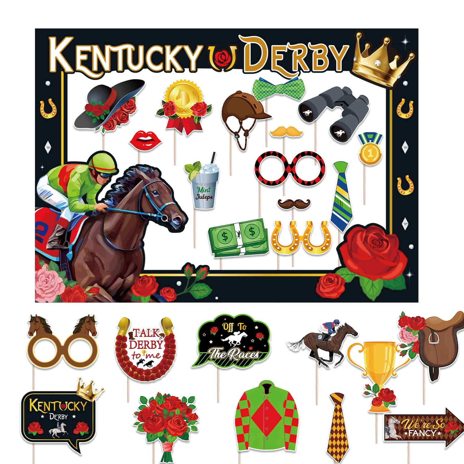 26pcs Kentucky Derby Party Photo Booth Props H2FSDwith Frame,Kentucky ...