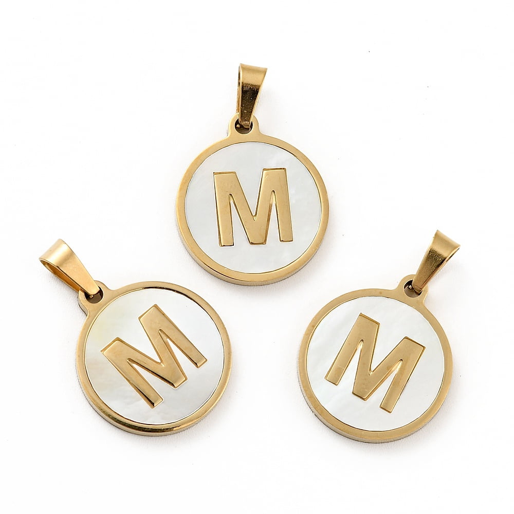 26pcs PVD Vacuum Plating 304 Stainless Steel with White Shell Pendants ...