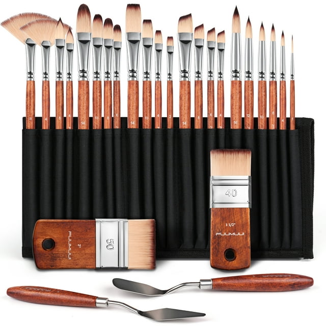 26pcs Paint Brush Set, Fuumuui Professional Acrylic Paint Brushes ...