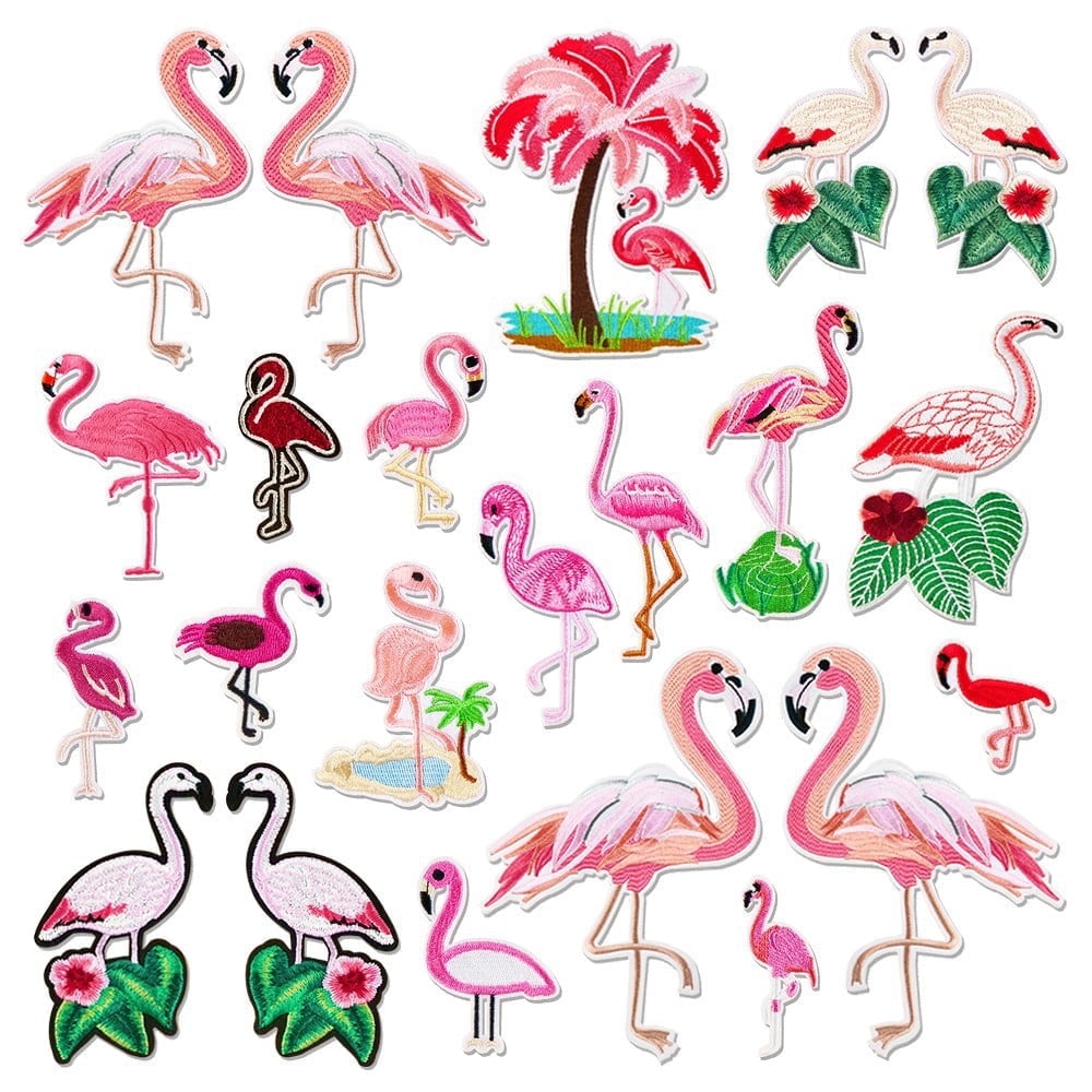 26pcs Pink Flamingo Embroidered Iron-On Patch Set – Multiple Sizes ...