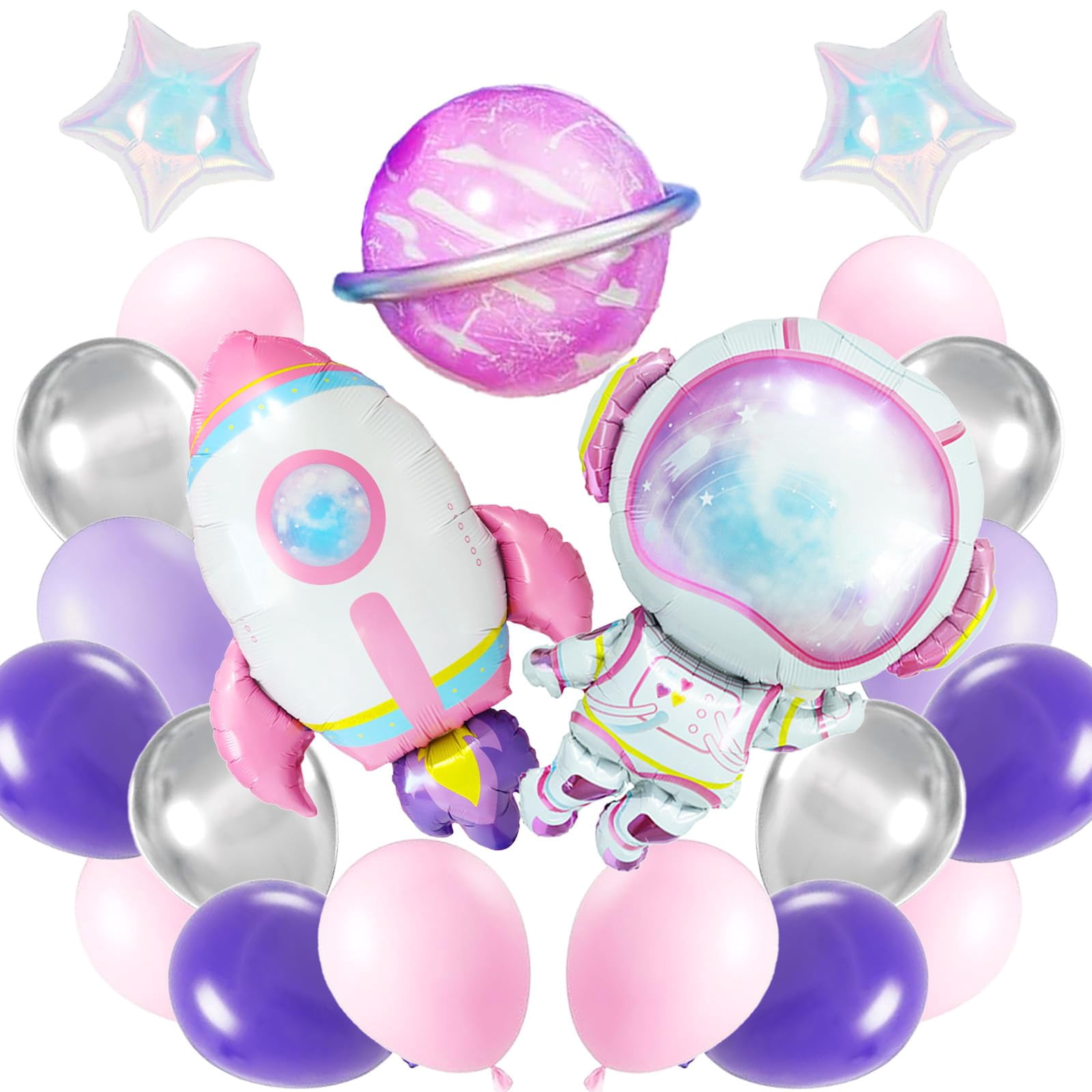 26pcs Pink SpaceEGSC Balloons Pink Purple Astronaut Rocket for Girl ...