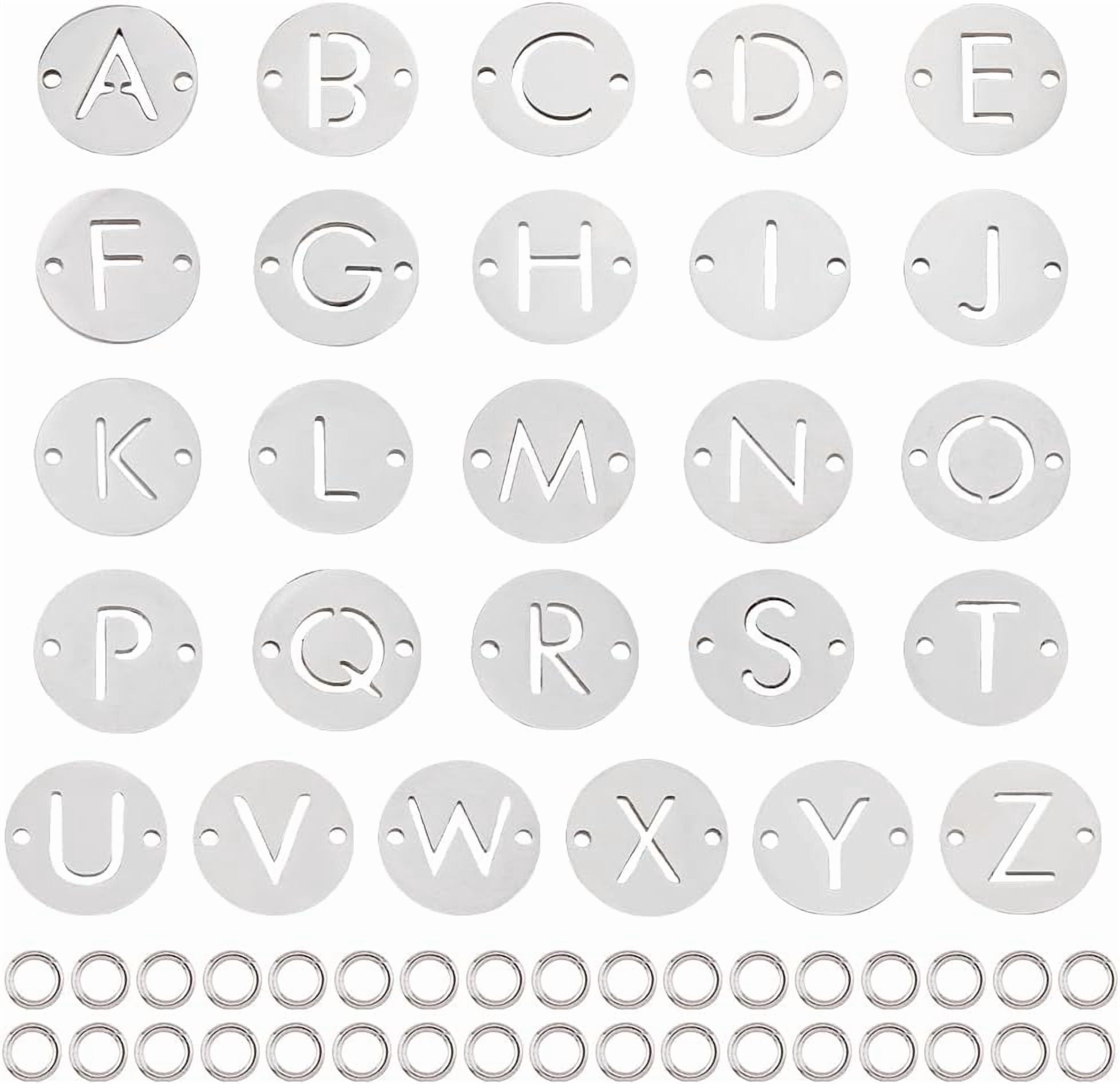 26pcs Stainless Steel Letter Link Charms 12mm Flat Round A-Z Letter ...