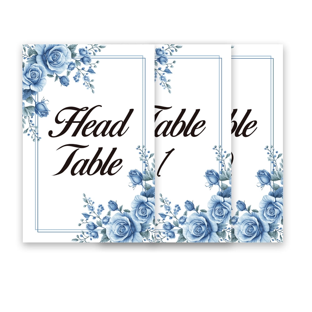 26pcs Table Numbers 5.9x3.9 Inch Blue Flower Table Number Cards 1-25 ...