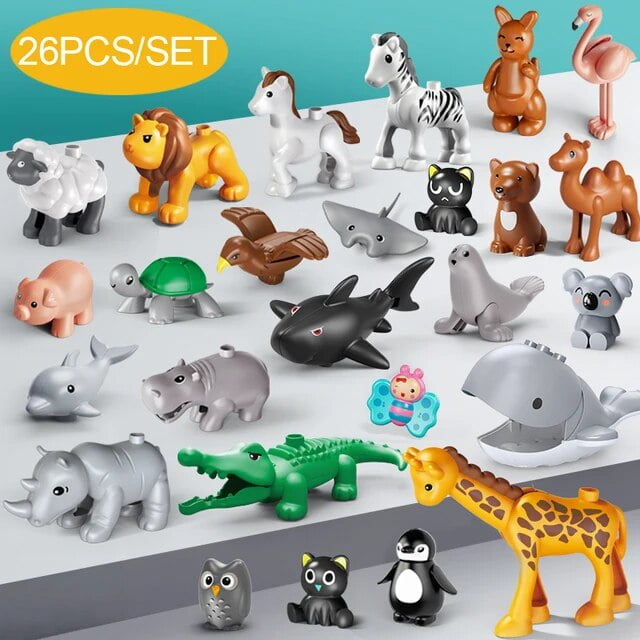 26pcs/set Big Size Figure Animals Block Farm Series Big Building Blocks ...