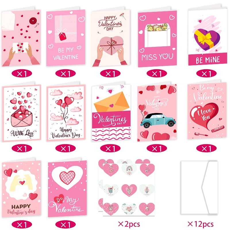 26pcs/set Valentines Day Fold Greeting Cards with Envelopes Pink love ...
