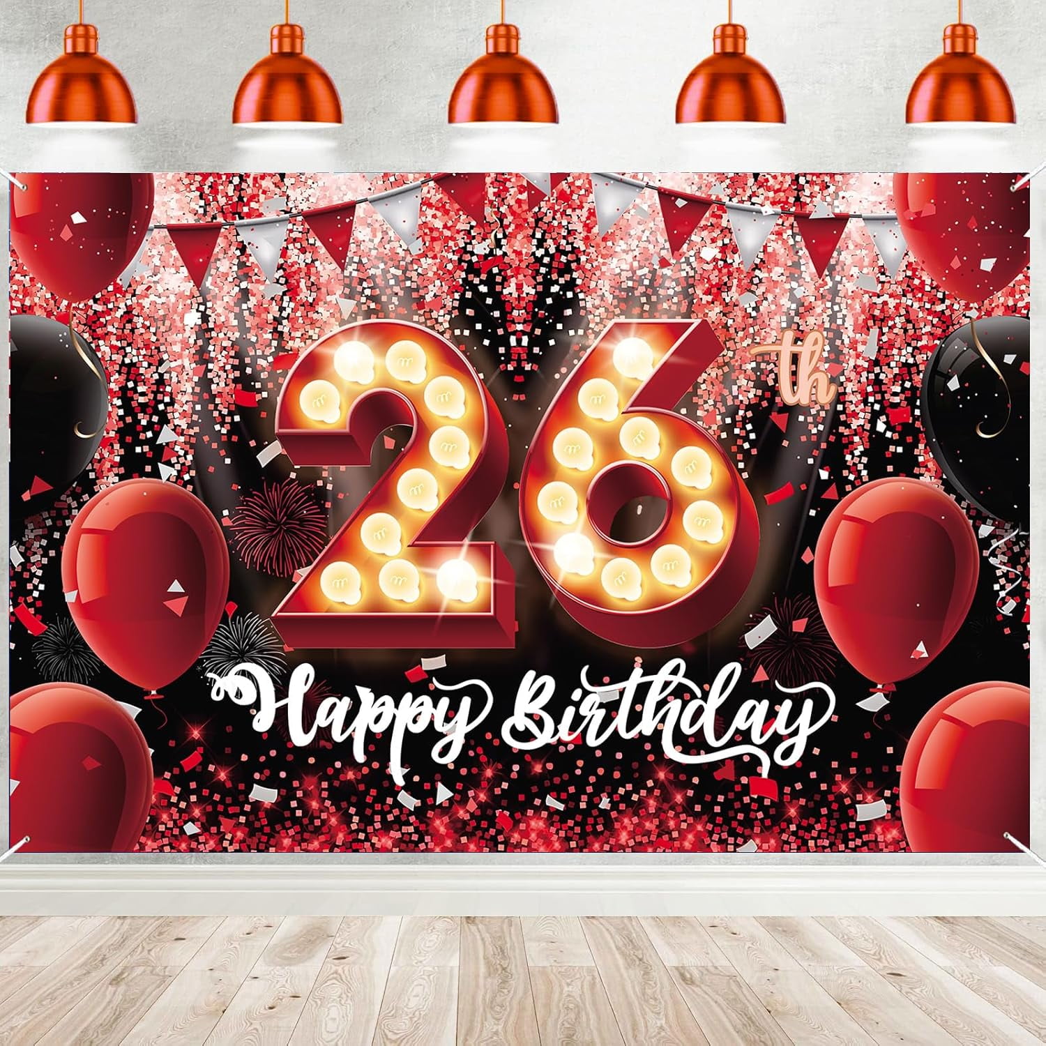 26th Happy Birthday Banner Red Sequin Balloon Banner Backdrop for Man ...