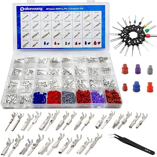 26types Automotive Connectors Kit, 1/1.5/1.8/2.2/2.8/3.5mm Male&Female Wire Pins, Non Insulated ...