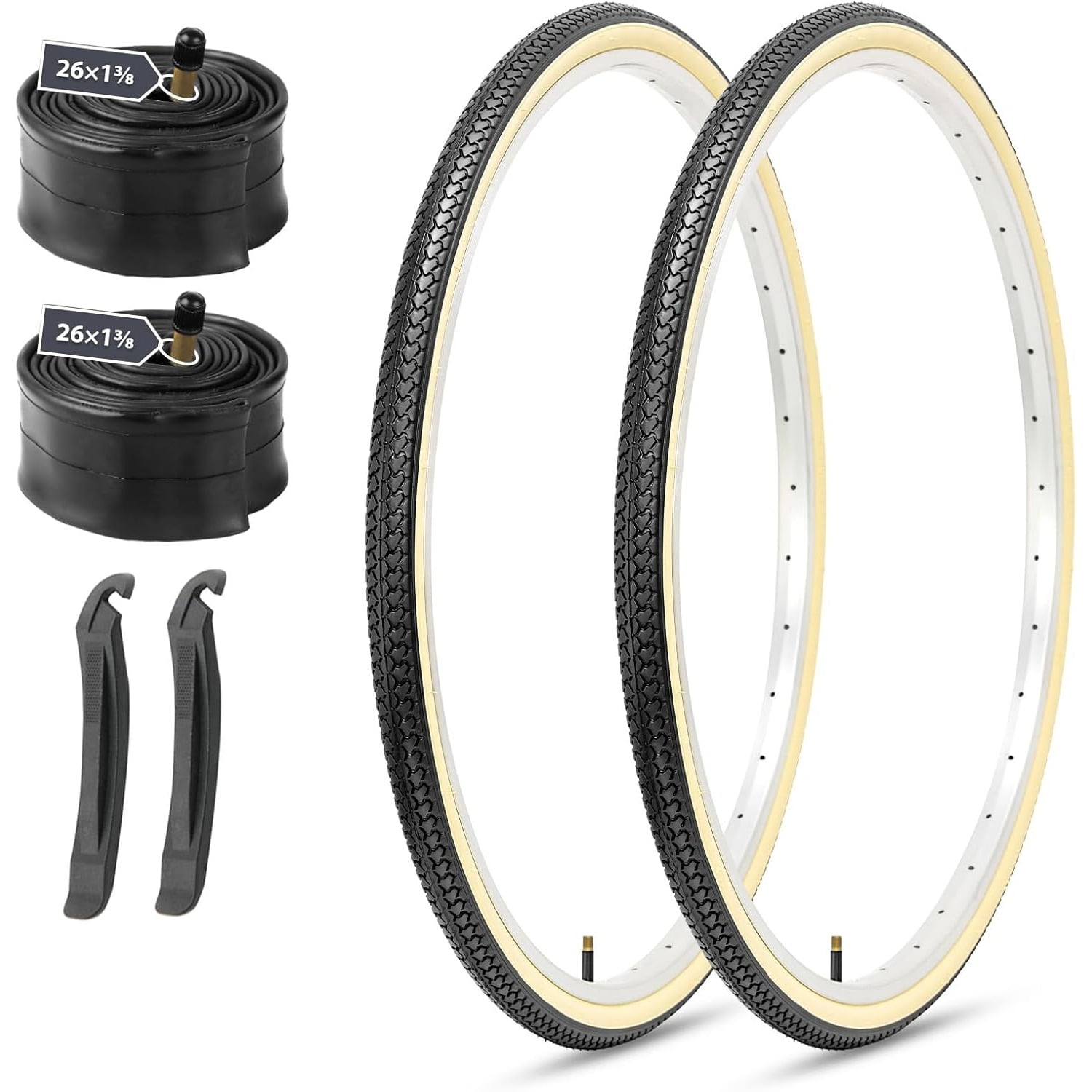 26x1 3/8 Inch Bike Tires (37-590 mm) - 2-Pack Folding Replacement Tires with Inner Tubes ...