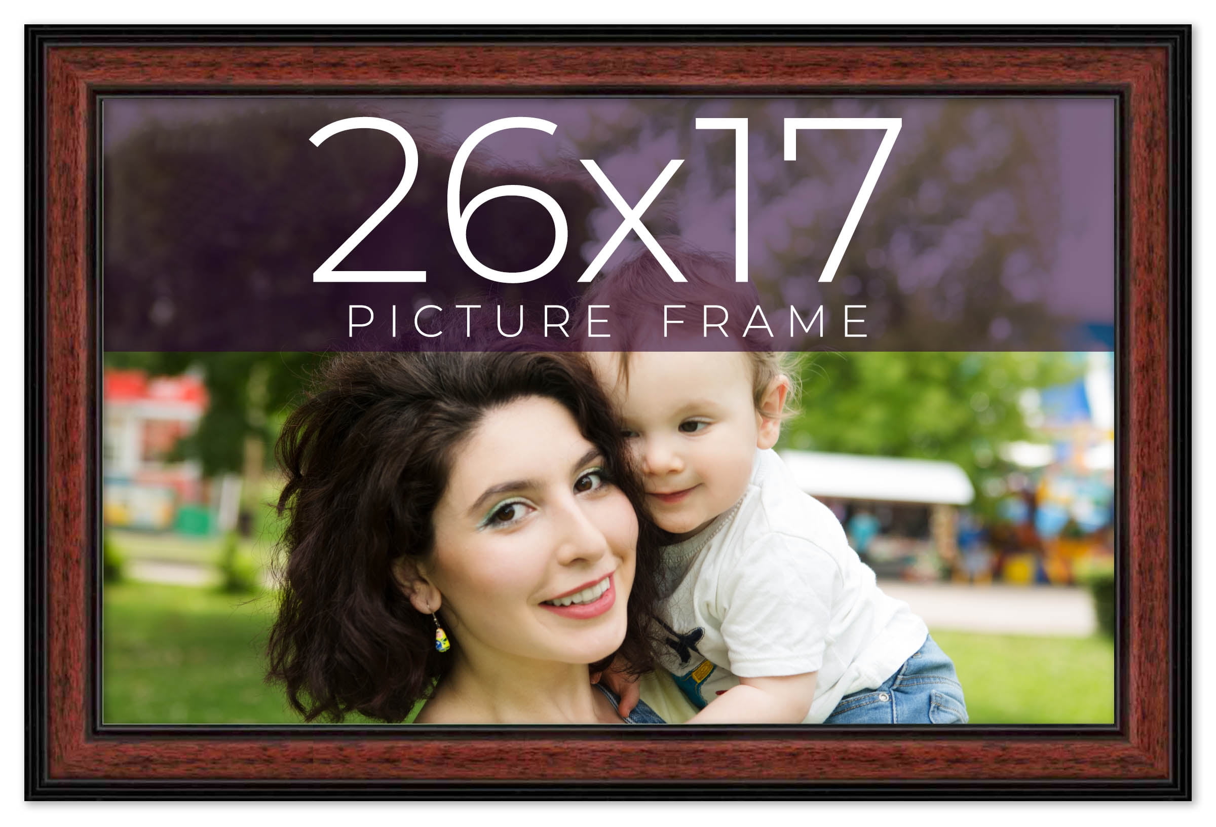 26x17 Frame Executive Brown Round Mahogany Finish Solid Wood Picture ...