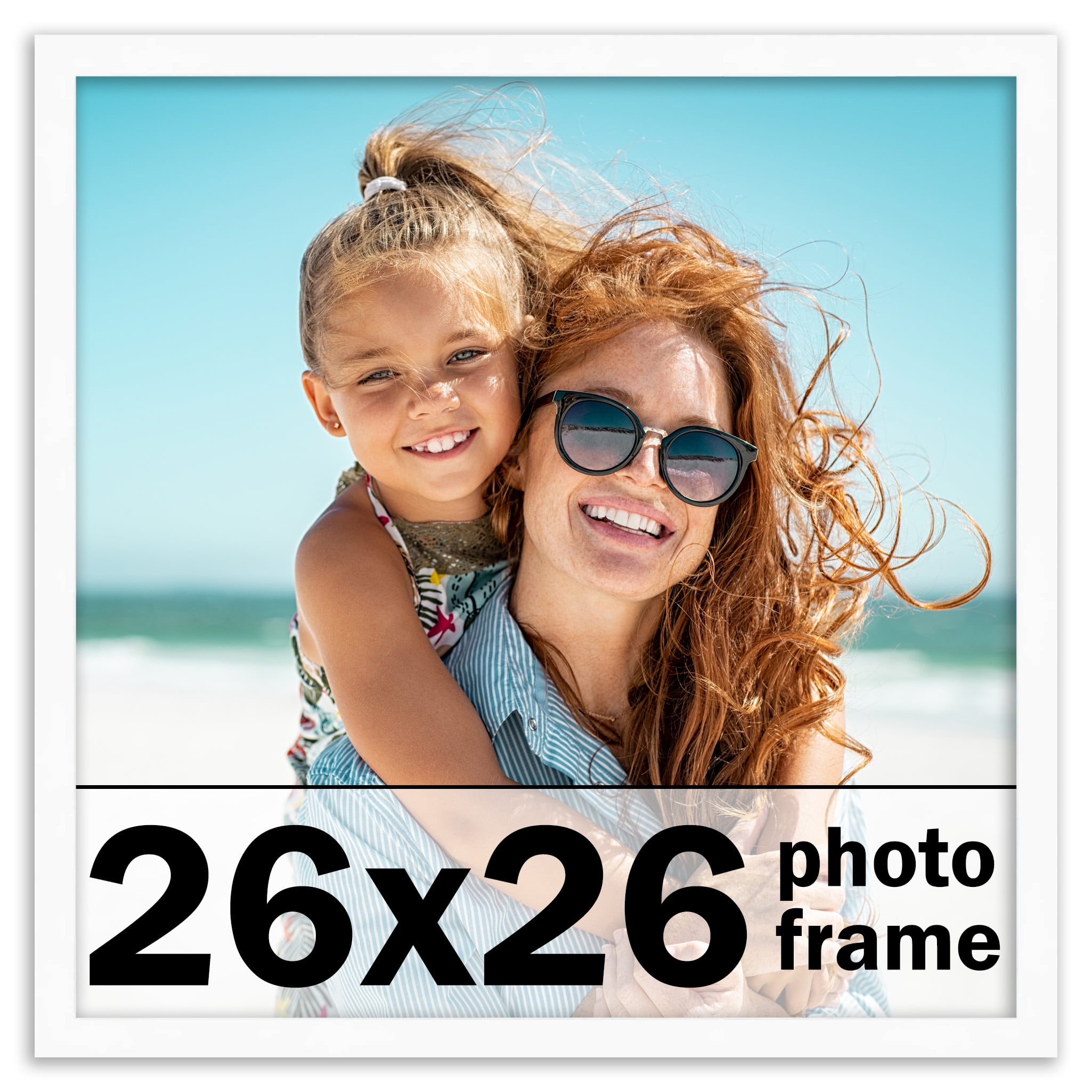 26x26 Frame White Solid Wood Picture Frame Includes UV Acrylic Shatter ...