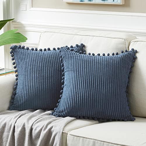 26x26 Pillow Covers Set of 2, Euro Pillow Covers with Pom-poms, Dusty ...