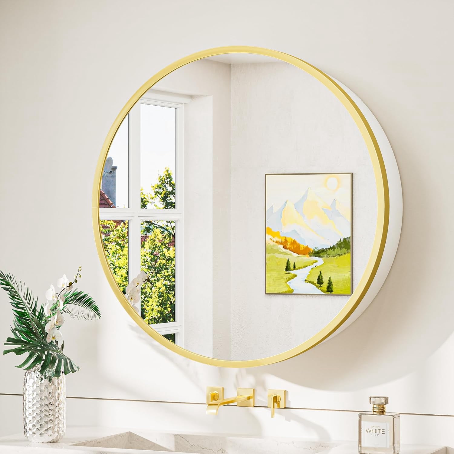 26x26 Round Medicine Cabinet for Bathroom,Gold White Circle Medicine ...