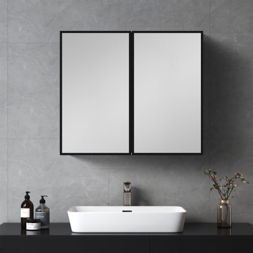 26x30 inches Black Metal Framed Wall mount or Recessed Bathroom ...