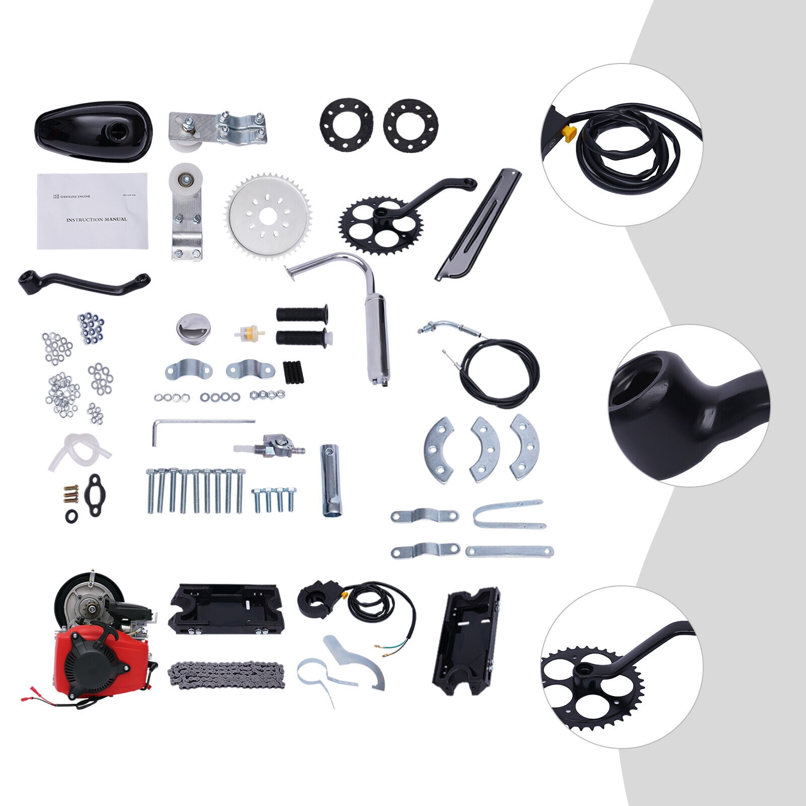 27*23cm Bike Engine Motor Kit 4-Stroke 49CC Gas Petrol Motorized Bicycle Scooter for bikes with ...