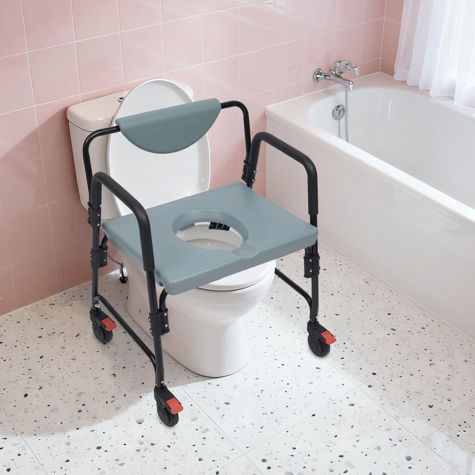 27*25*33 Floor Standing Toilet Chair with Wheels Bedside Commode Chair ...