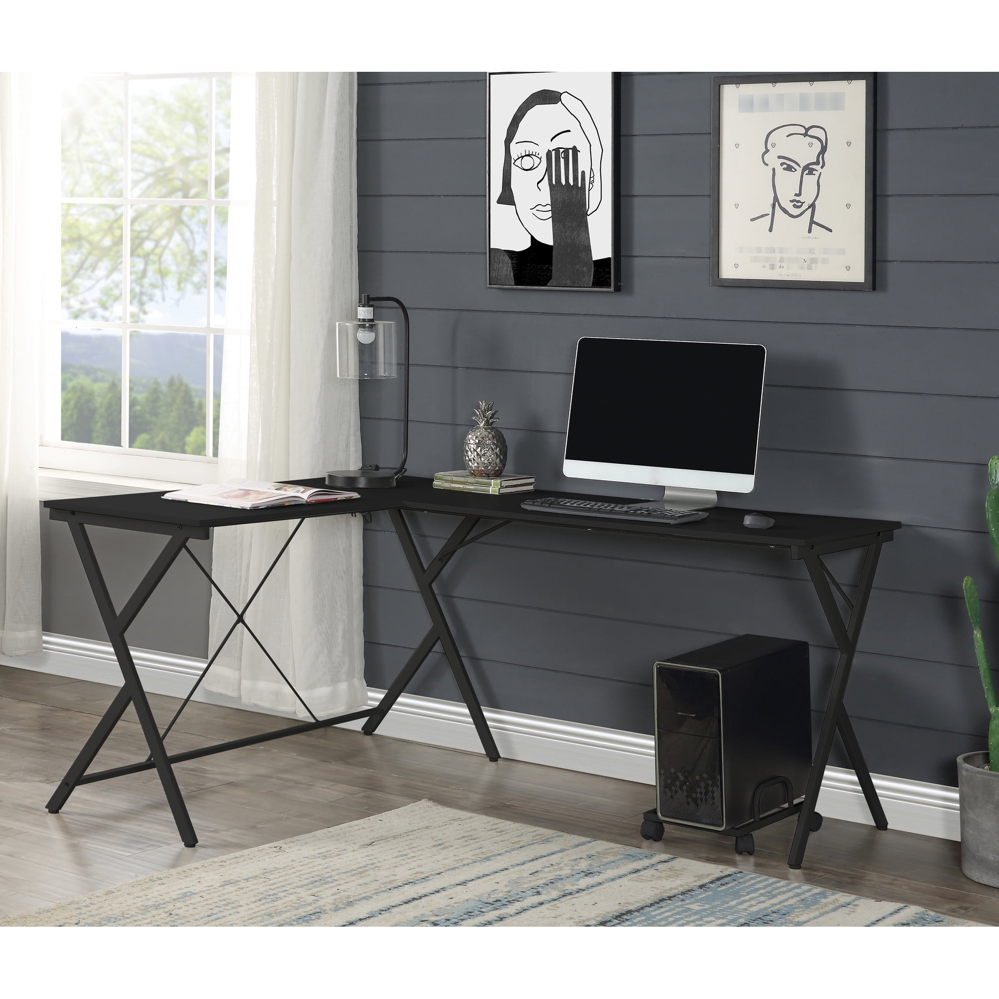 27.33 In. Tall Black Computer Desk With Stable Construction L-shaped ...