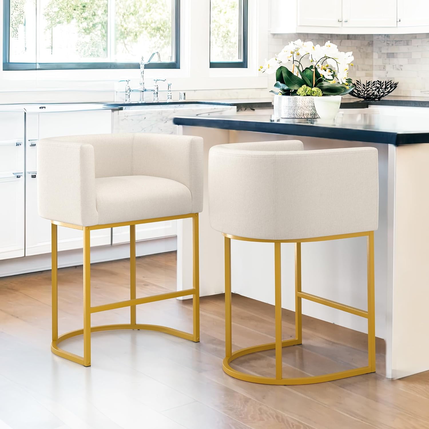 27" H Counter Height Bar Stools Set of 2 Modern Barrel Counter Stools ...