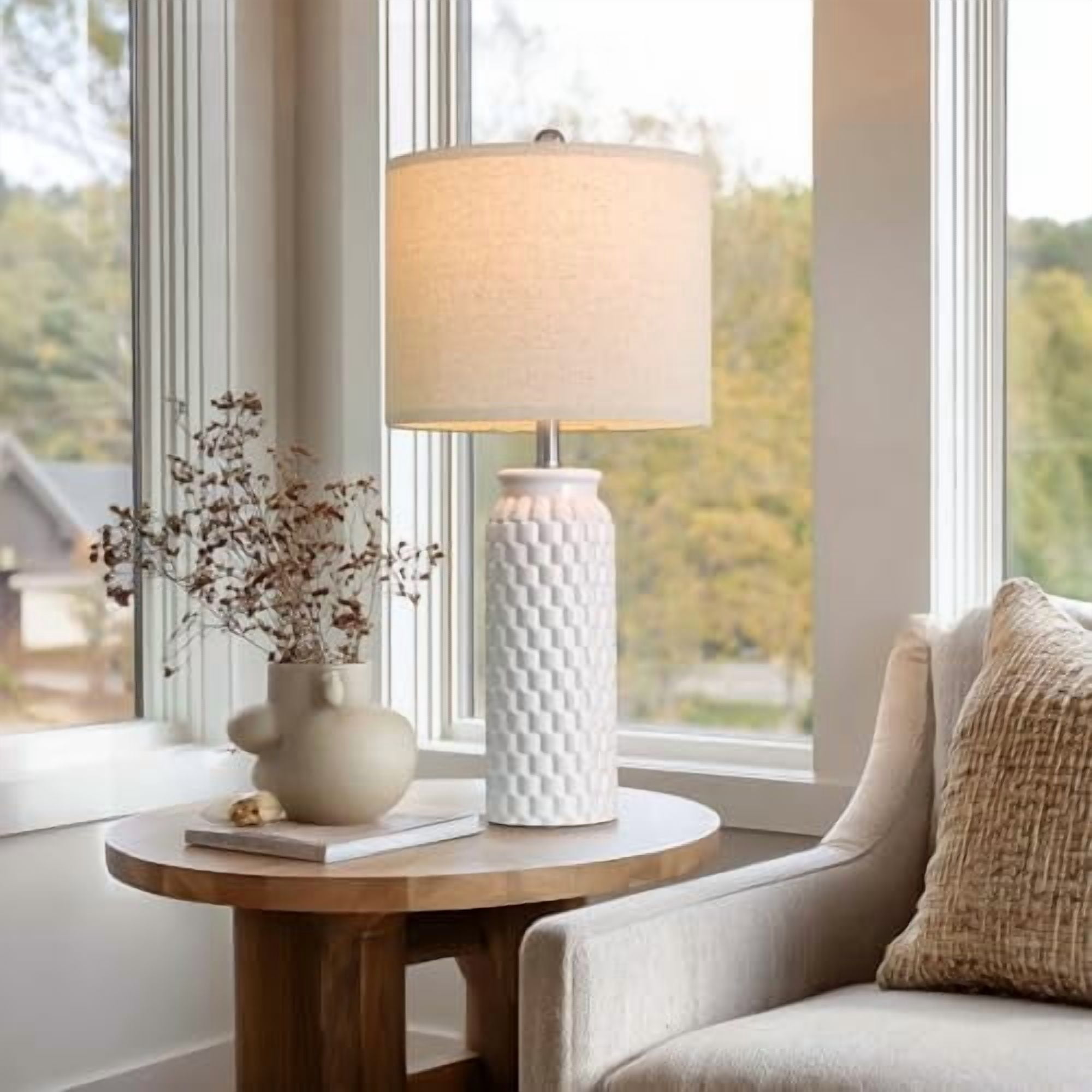 27" White Modern Ceramic Living Room Lamps Bedside Lamp Set of 2 for ...