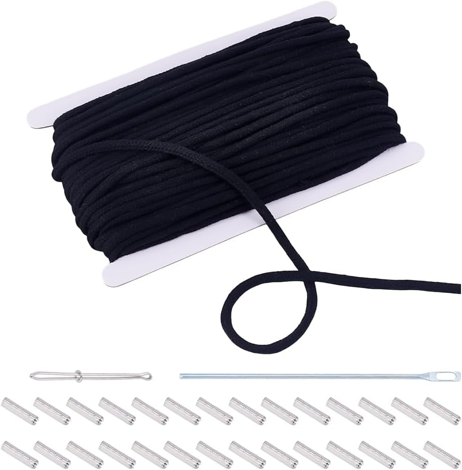 27.34 Yards Drawstring Cord with 50Pcs End Clasp Black Drawstring Ropes ...
