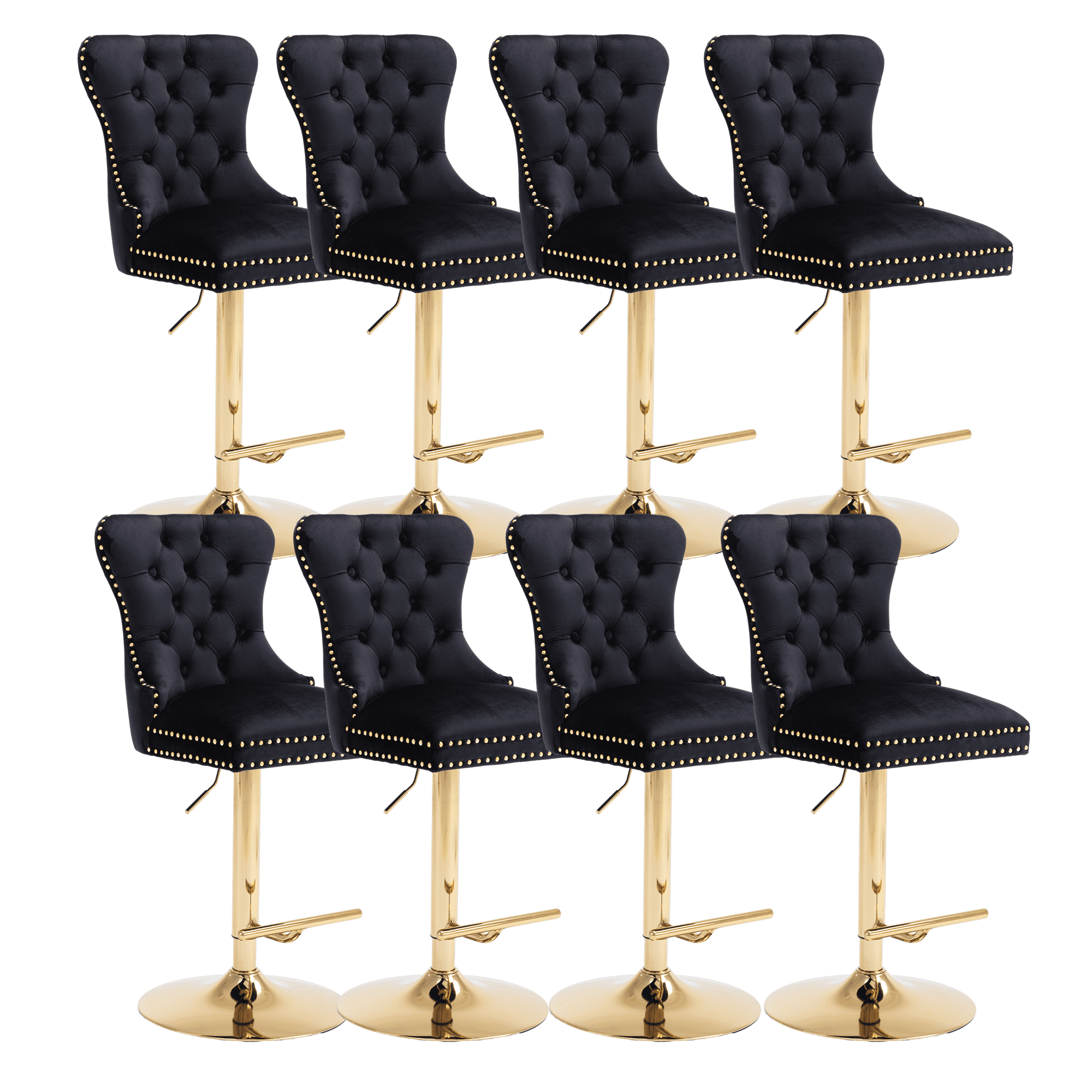 27-36 Inch Velvet Swivel Bar Stools Tufted High Back & Ring Pull ...