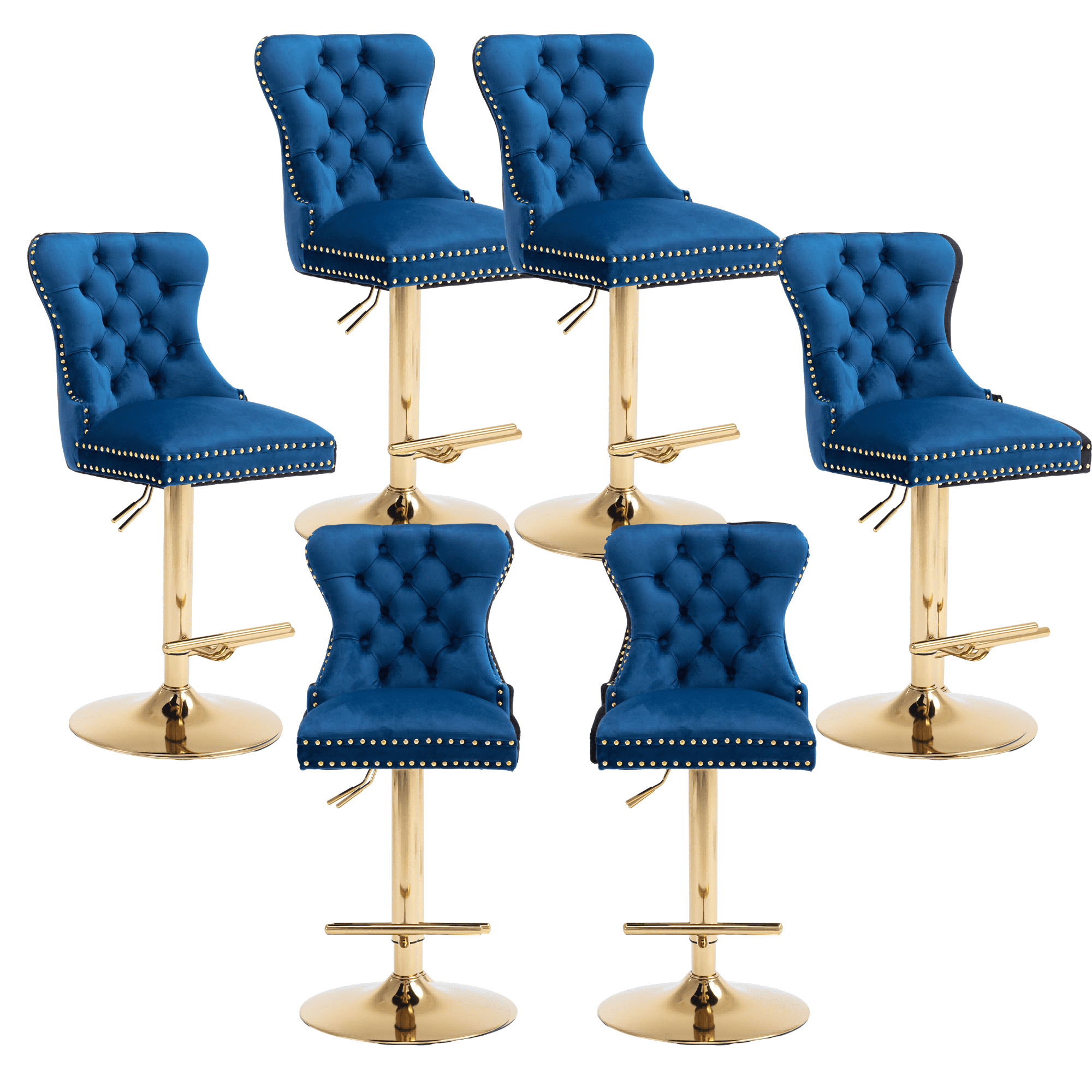 27-36 Inch Velvet Swivel Bar Stools Tufted High Back & Ring Pull ...