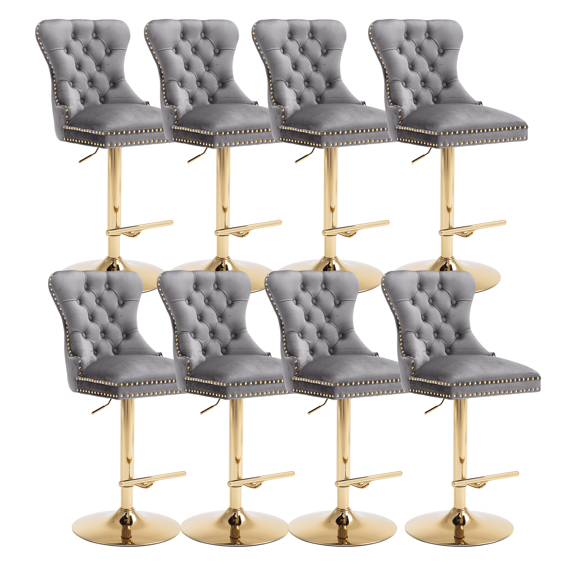 27-36 Inch Velvet Swivel Bar Stools Tufted High Back & Ring Pull ...