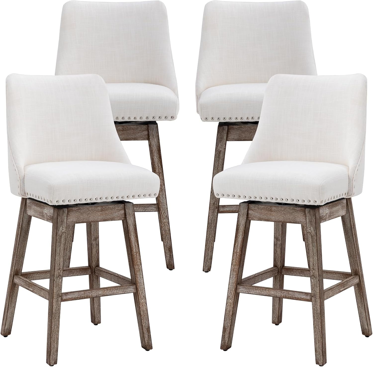 27.5" Counter Height Bar Stool Faux Leather Mid Century Modern Swivel Barstool with Back & Wood ...