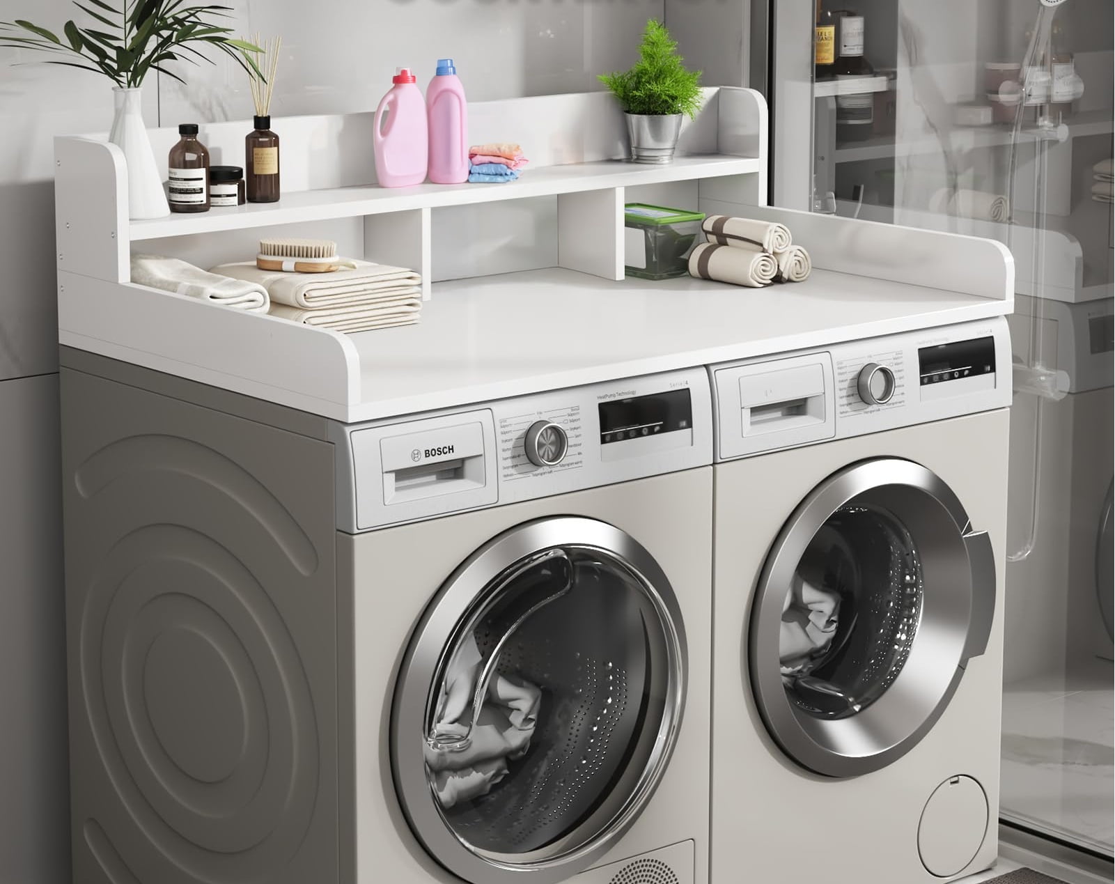 27.5" D x 54" W Washer Dryer Countertop with 2 Tier Shelf, Double Layer ...