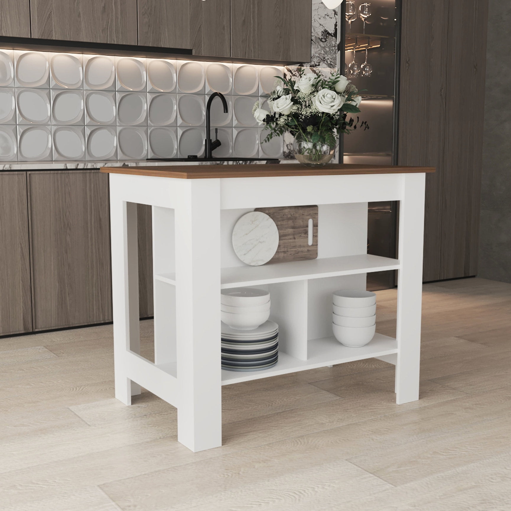 27.5" Deep, Engineered Wood Structure - Spacious Leg Room for Cooking ...