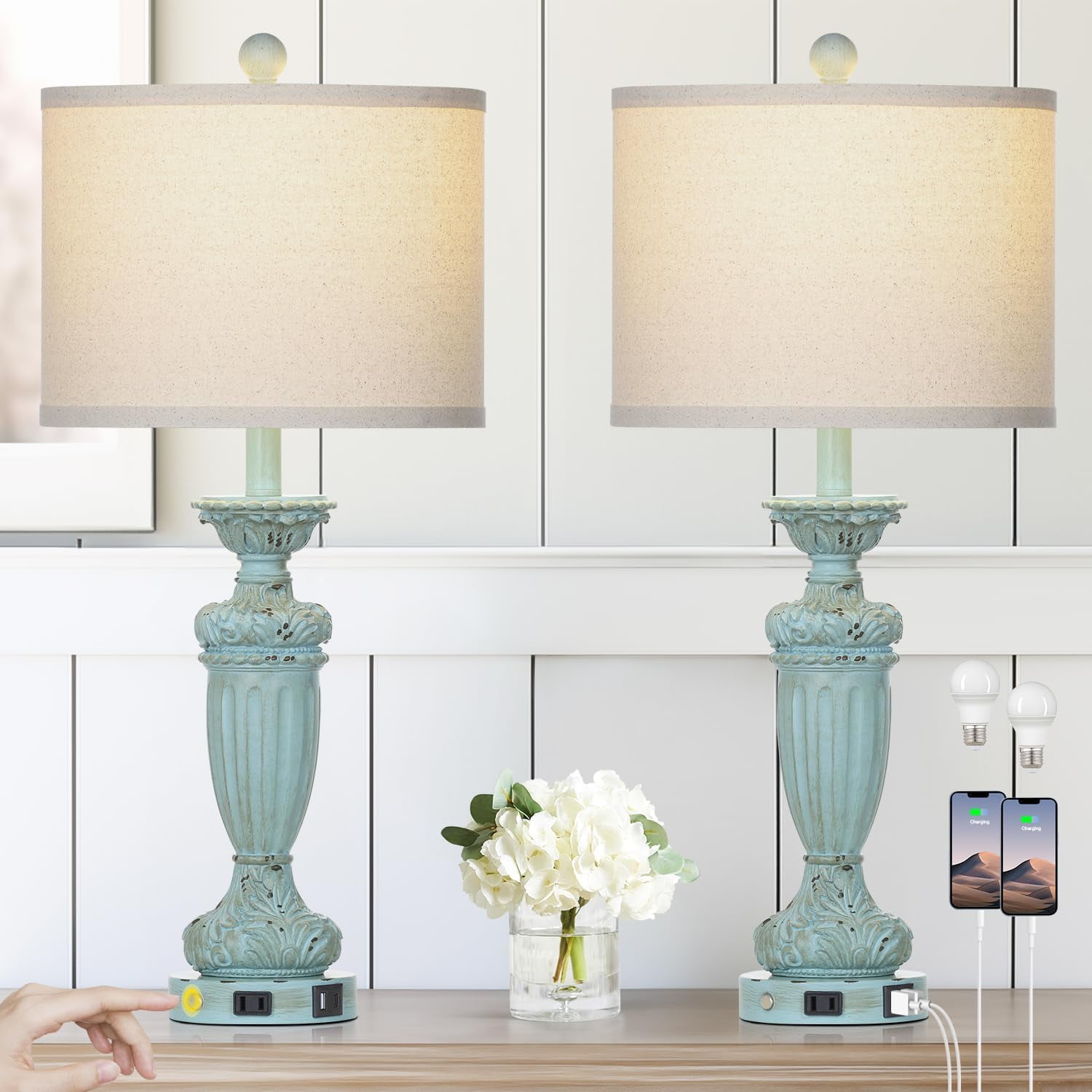 27.5" Farmhouse Resin Table Lamps Set of 2 for Living Room 3-Way ...