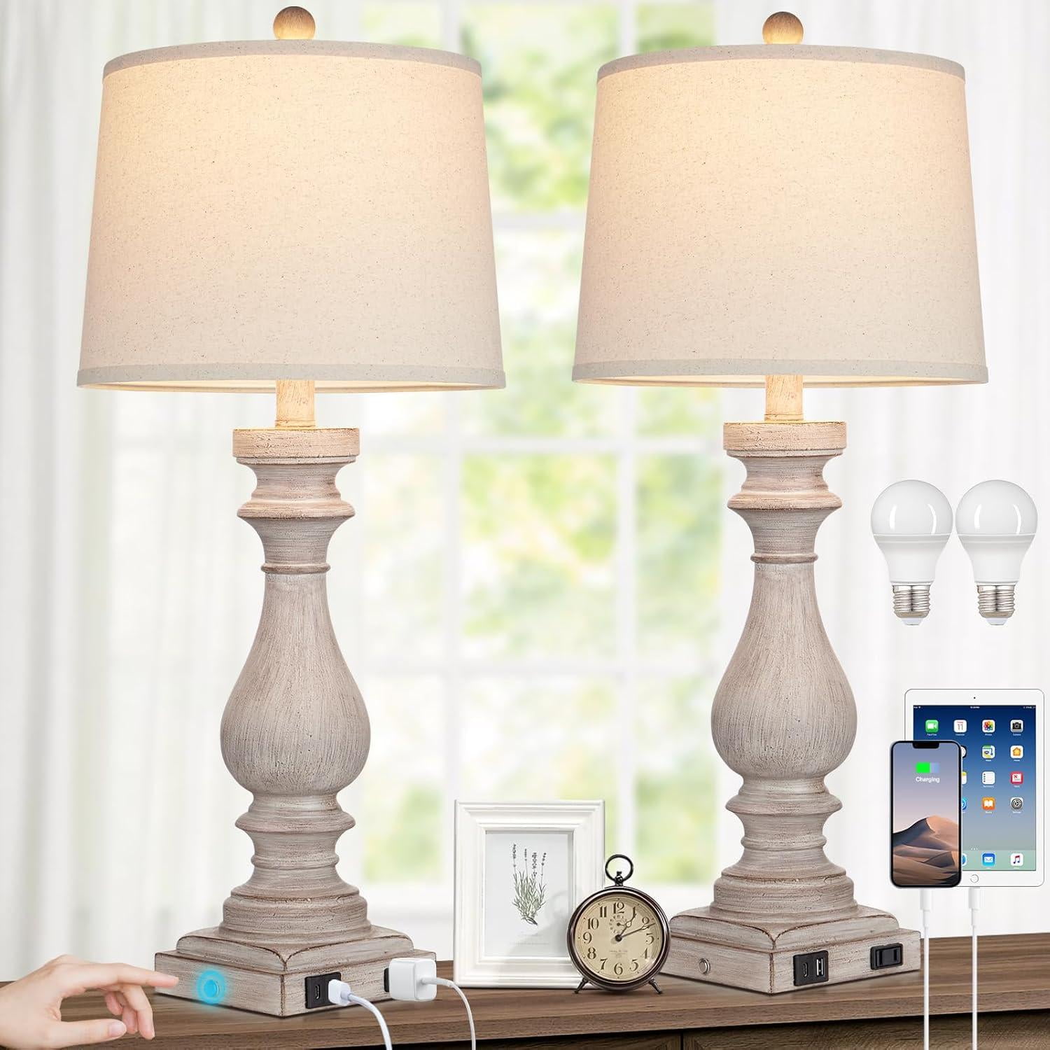 27.5" Farmhouse Table Lamp for Living Room Set of 2,Vintage Bedside ...
