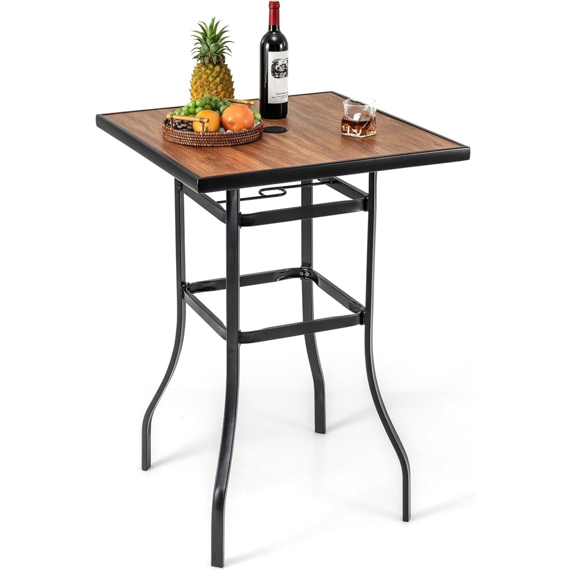 27.5 Inch Patio Bar Table, Outdoor Bar Height Table with 1.5" Umbrella ...