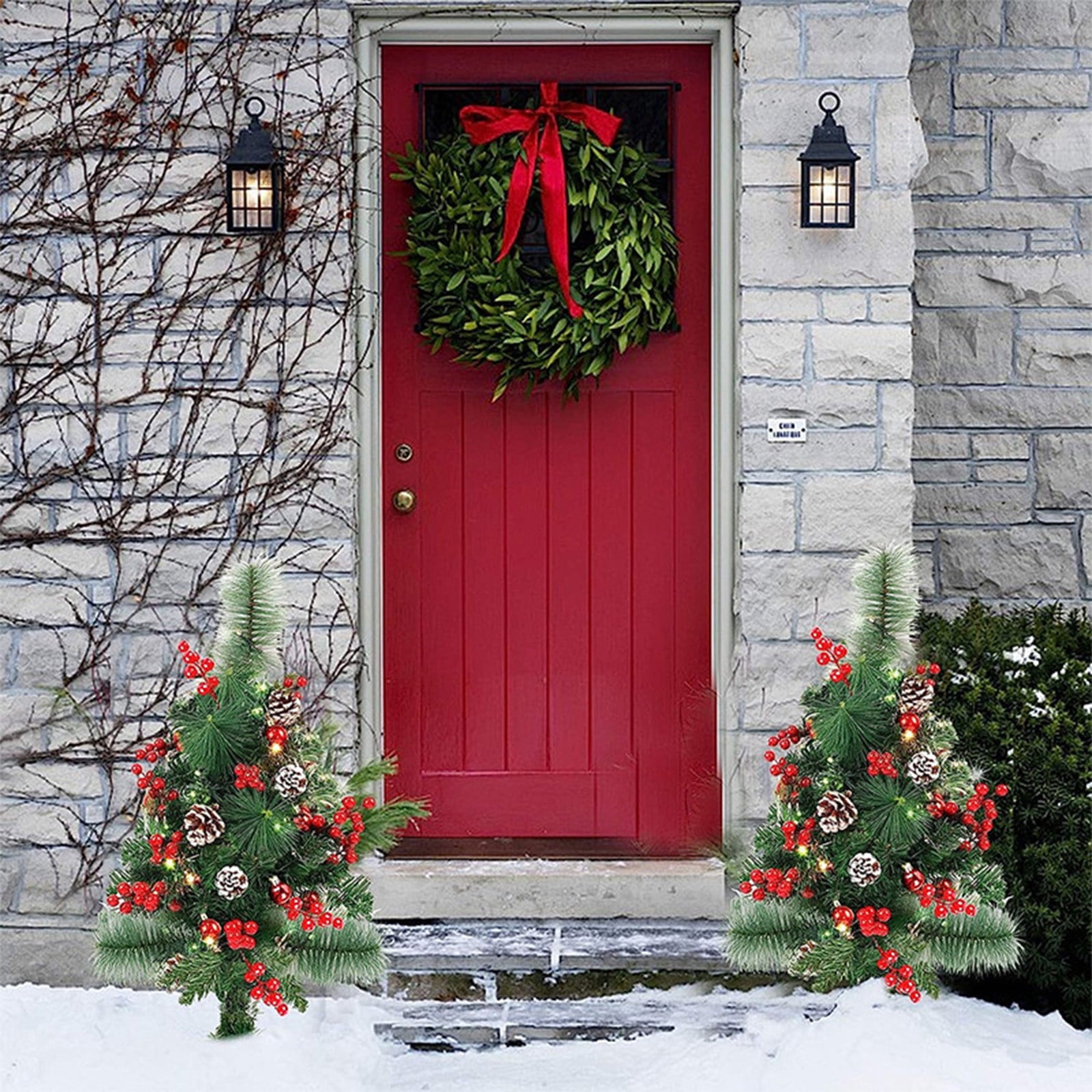 27.5 Inch Pre-Lit Pathway Christmas Trees Urn Filler, Outdoor Christmas ...