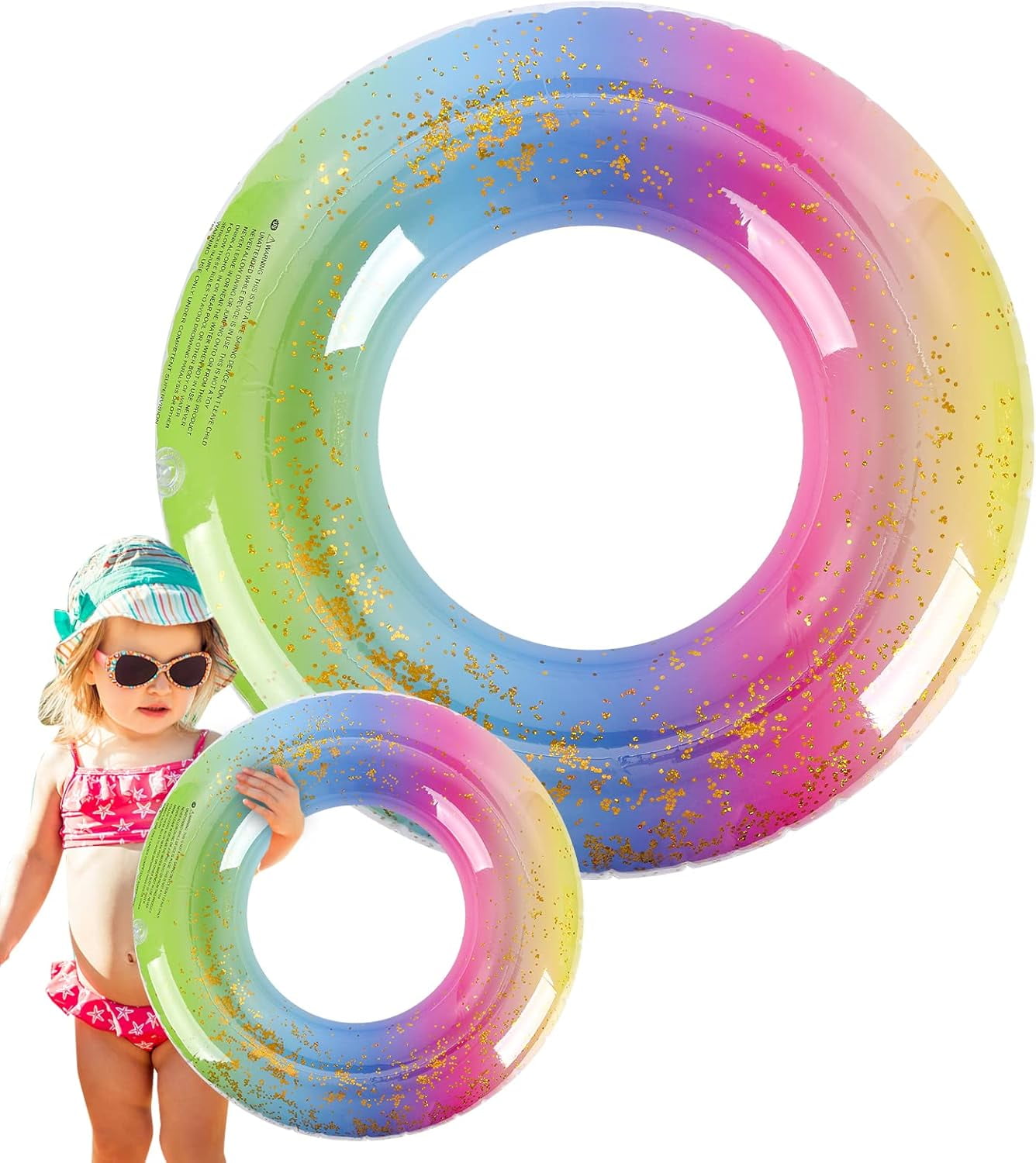 27.5 Inch Swimming Ring for Kids Rainbow Sky Blue Floating Sequins Swim ...