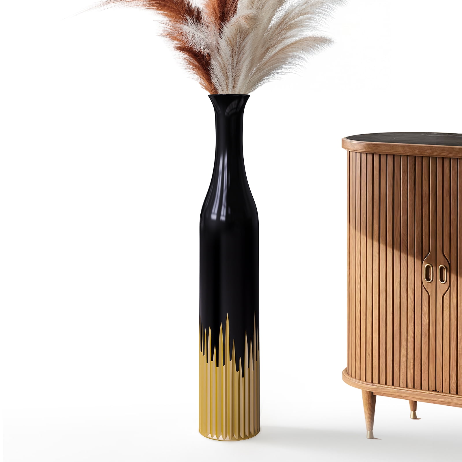 Rocendlor 27.5 Inch Black Vase – Gold Tooth Design, Cylindrical ...