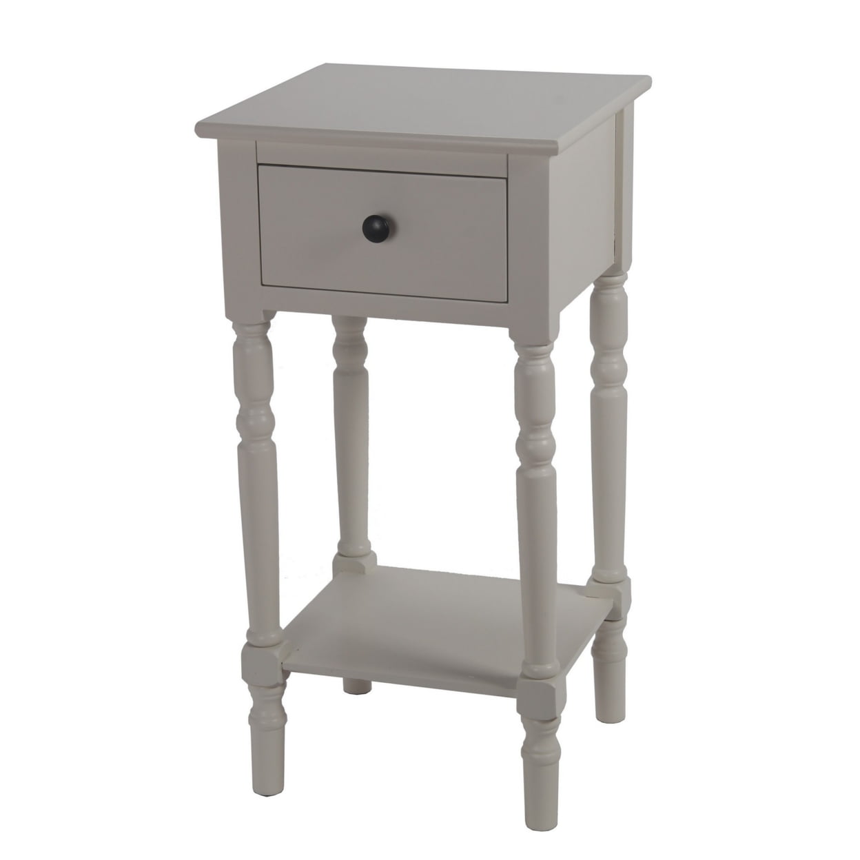27.5 Inches Single Drawer End Table with Turned Legs, Matte White ...
