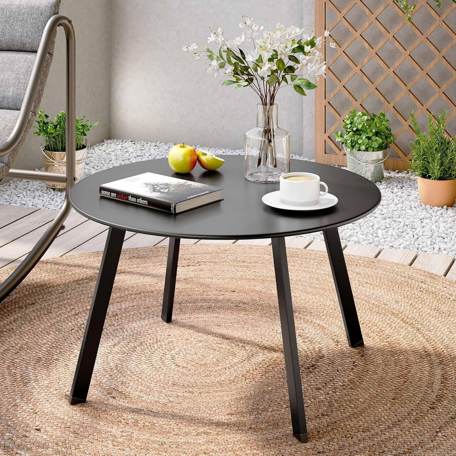 27.5 '' Outdoor Round Steel Coffee Table, Weather Resistant, Anti-Rust ...