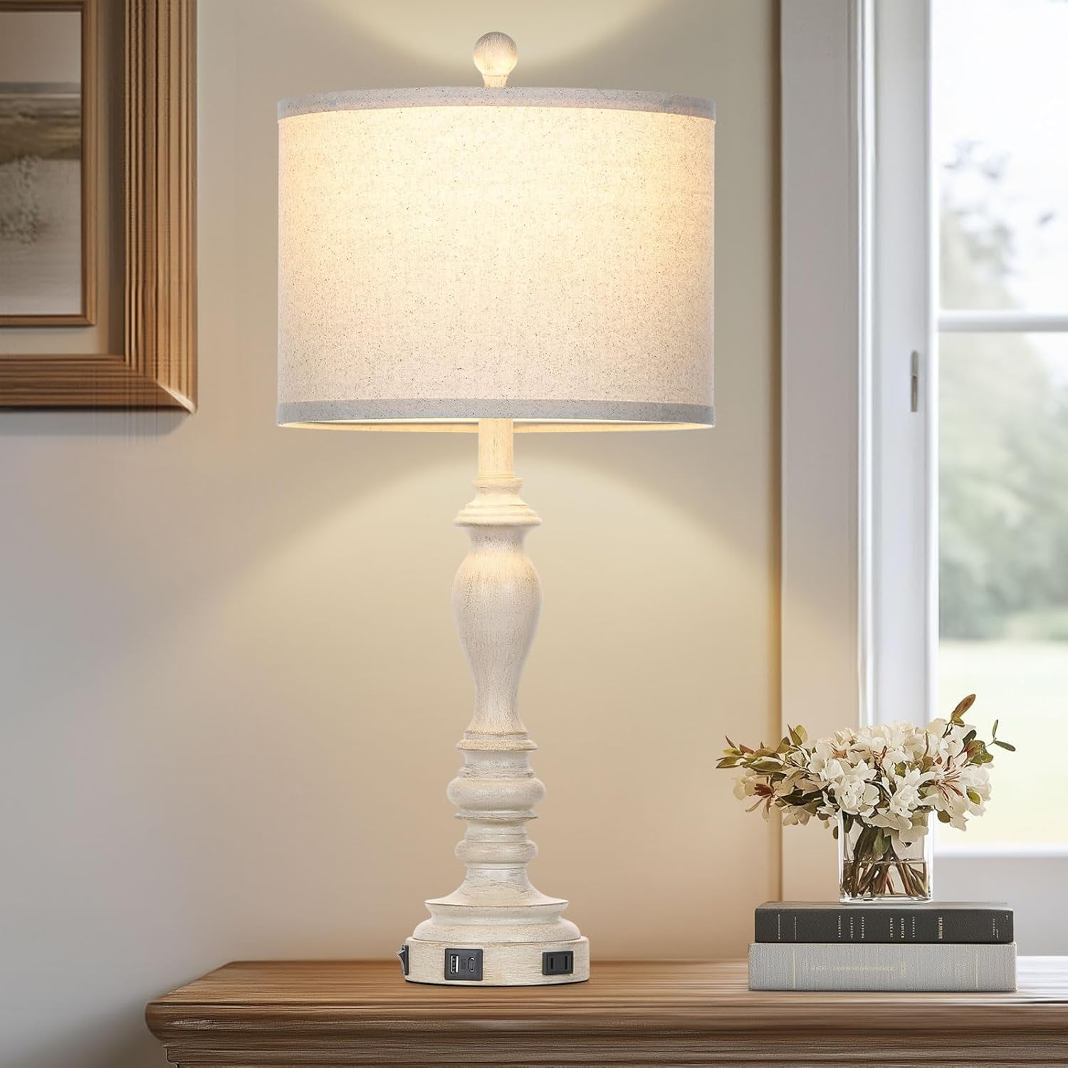 27.5" Single Table Lamp for Living Room, Farmhouse Bedside Lamps with ...