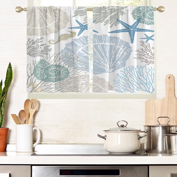 27.5" W x 36" L Nautical Kitchen Curtains - Small Window Seashell ...
