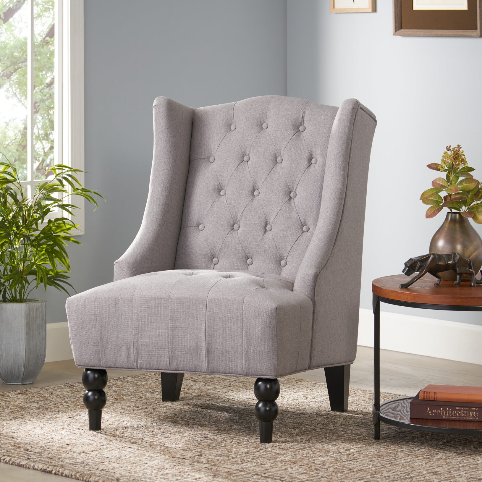 27.5" Wingback Chair, Retro Single Chair with Fabric Upholstered ...