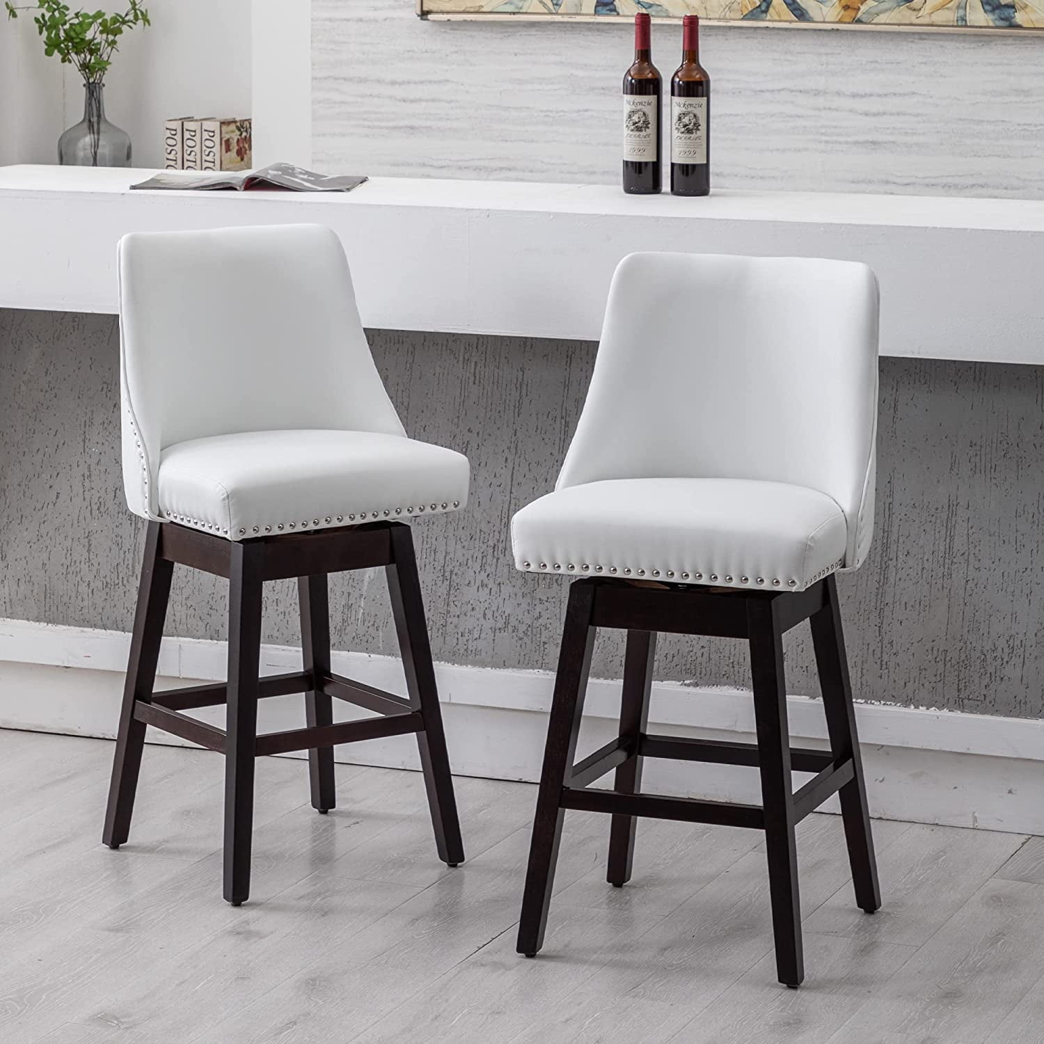 27.5 inch Counter Height Stools Set of 4 Linen Fabric °Swivel Barstools ...