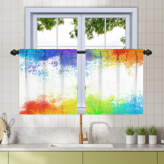 27.5 x 24 Inch Colorful Splatter Curtains for Bedroom Abstract Art ...